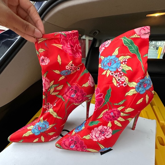 Aldo | Shoes | Red Stiletto Boot Floral Heel | Poshmark